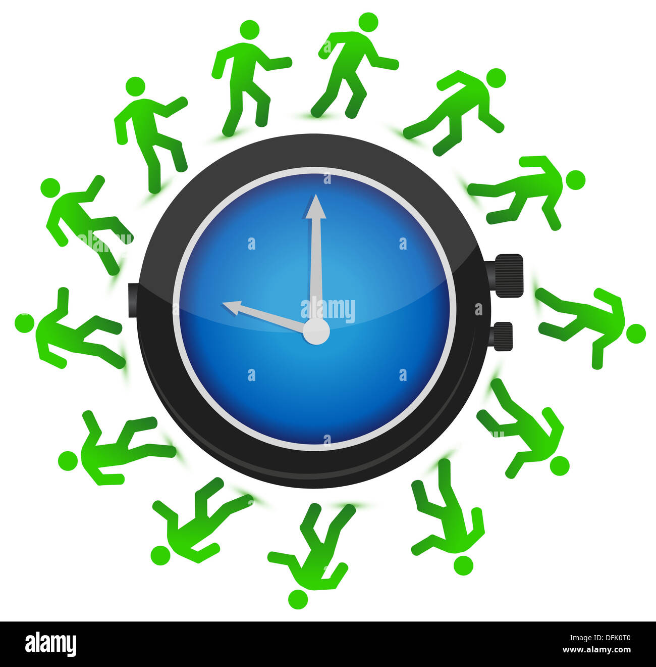 group of people running around the clock illustration design Stock ...