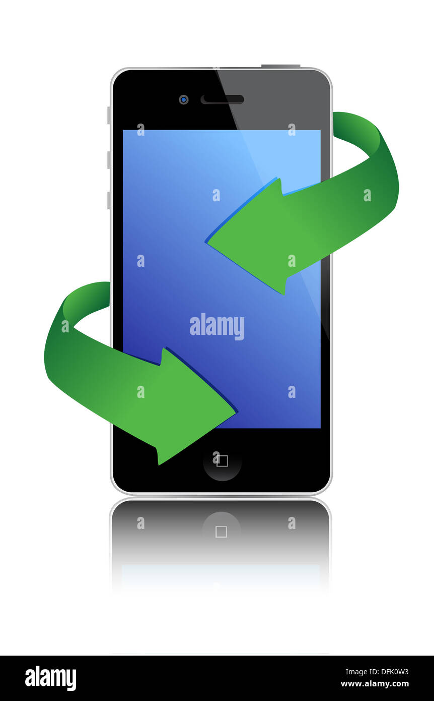 illustration, black mobile phone and green arrows design Stock Photo ...