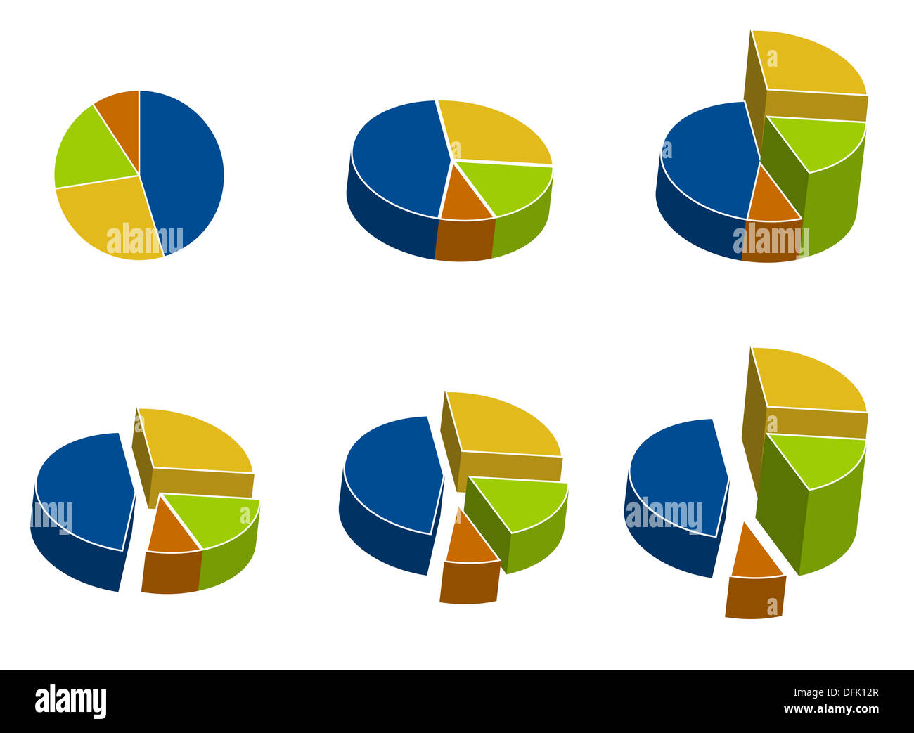 3D colored pie charts with different elevations. Vector File available ...