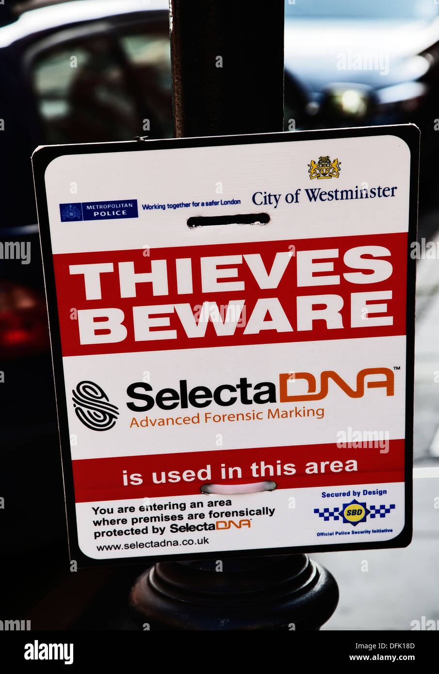 Thieves beware sign on lampost hi-res stock photography and images - Alamy