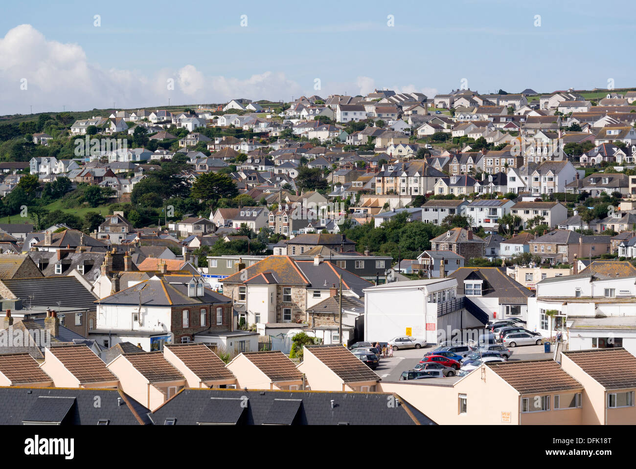 Perranporth town buildings, Cornwall England Stock Photo - Alamy