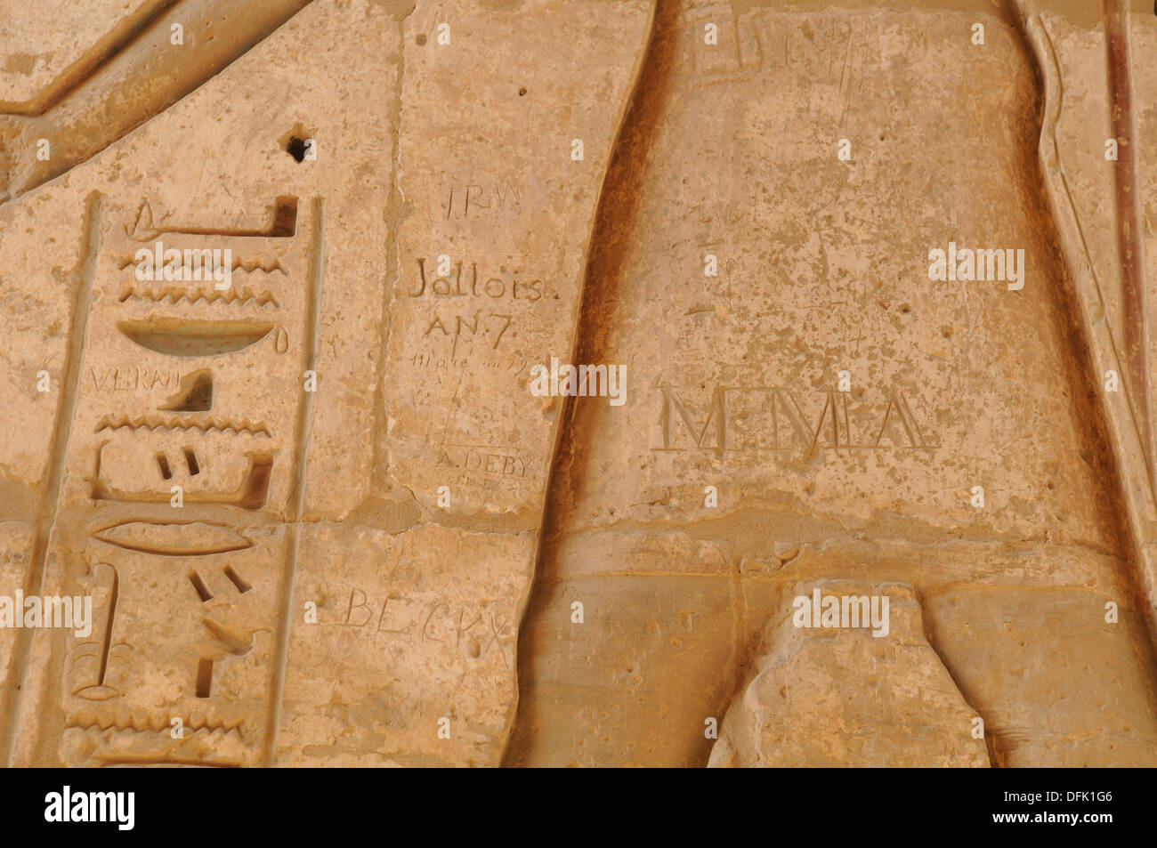 19thC graffiti on Egyptian carvings and hieroglyphs at Medinet Habu ...