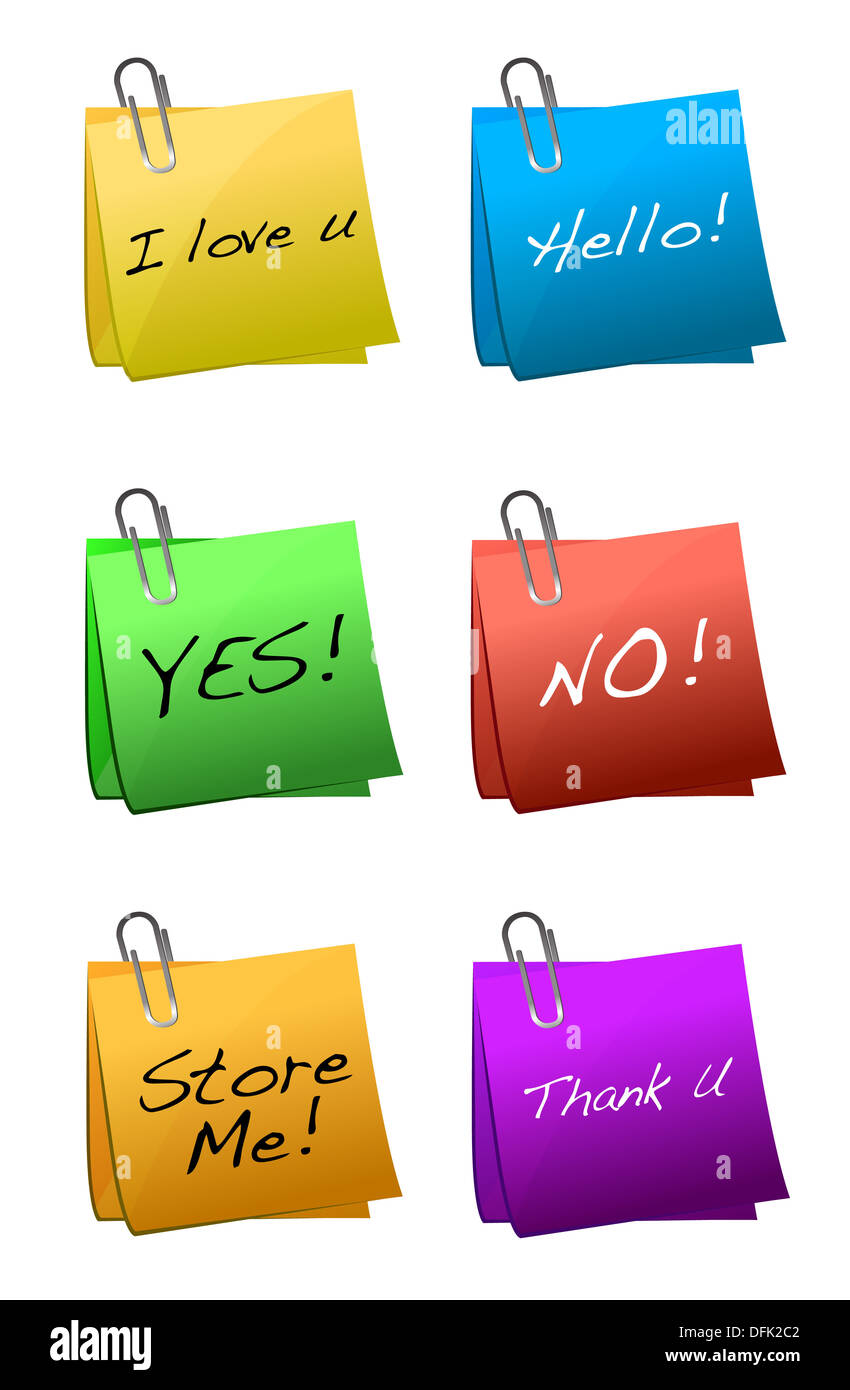 Post it short messages isolated over a white background Stock Photo - Alamy