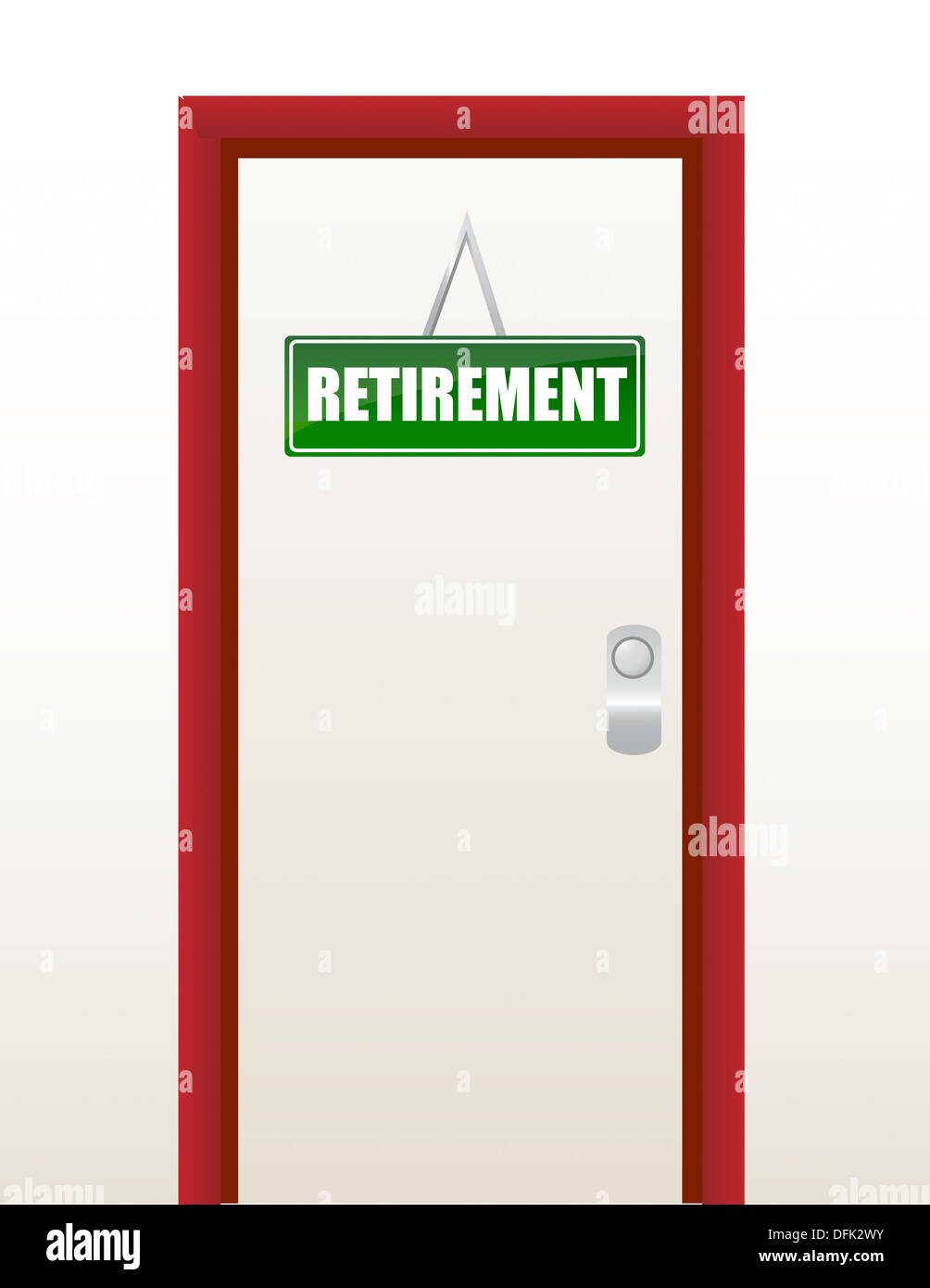 door with green retirement sign illustration design Stock Photo - Alamy