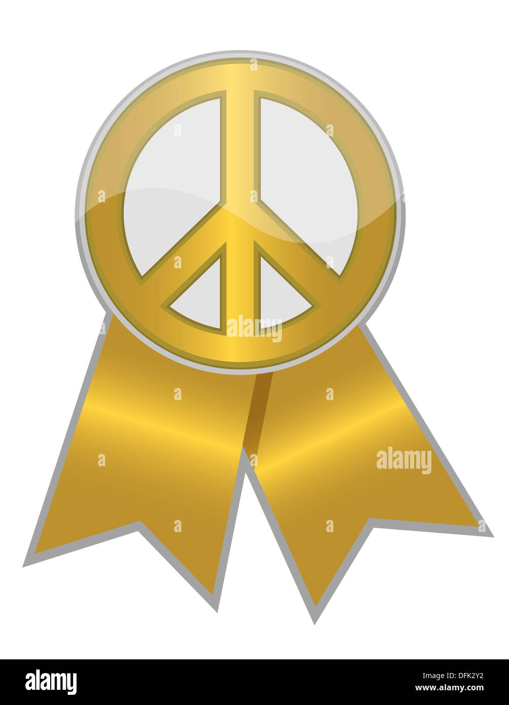 Gold Peace sign ribbon on white background.Gold Peace sign ribbon on ...