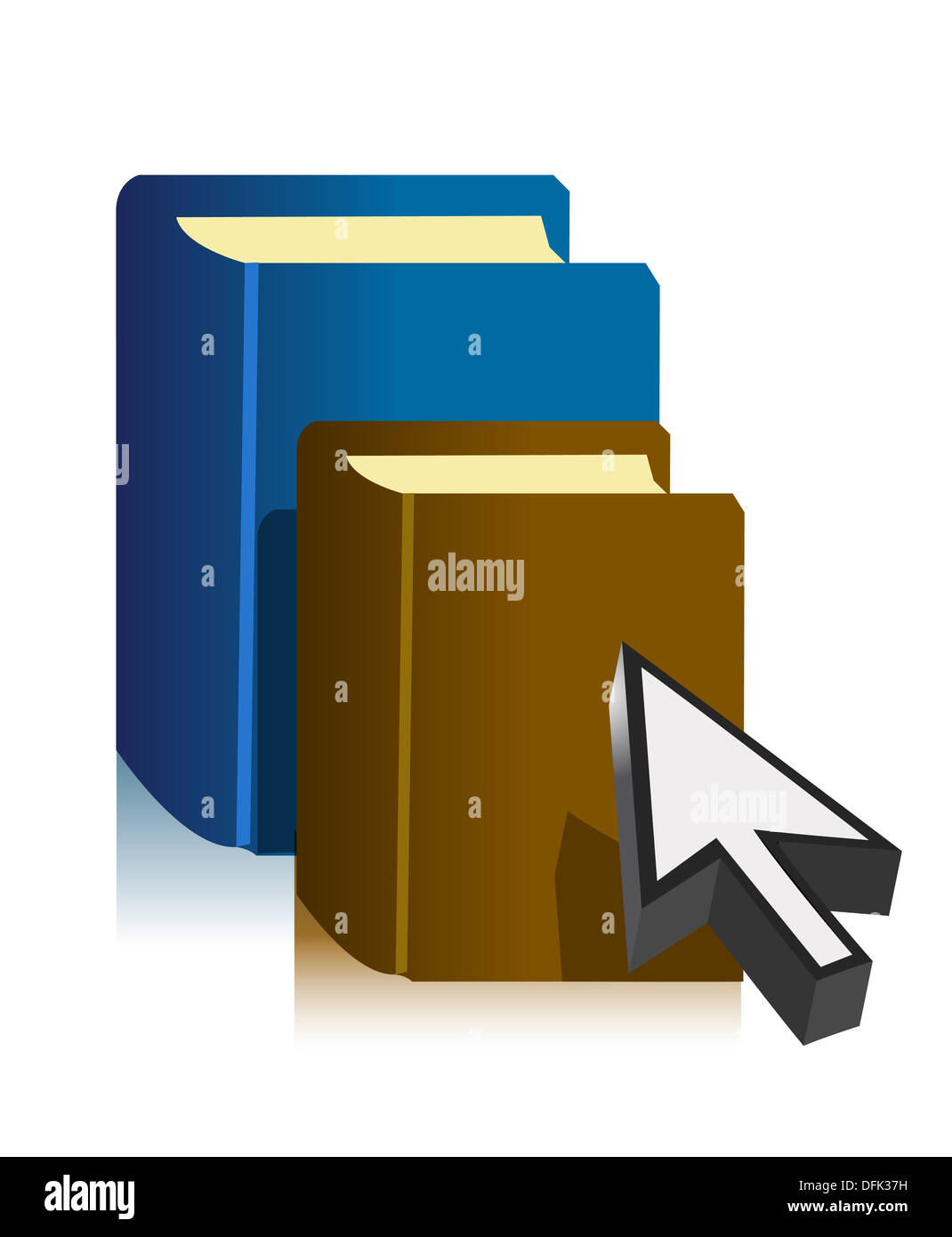 Arrow pointing at books illustration design Stock Photo - Alamy