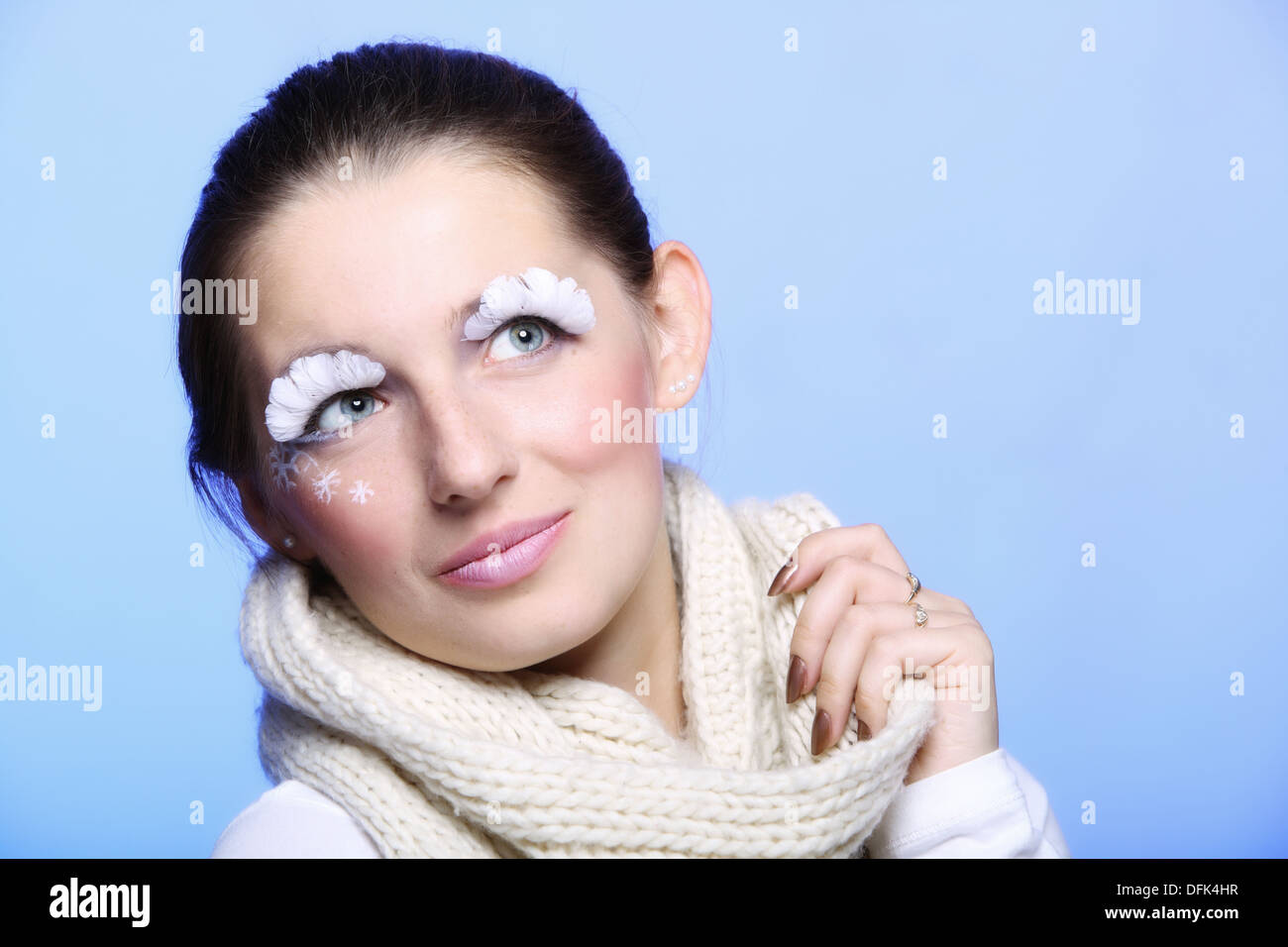 Beautiful winter young woman portrait with white eye-lashes eyelash ...
