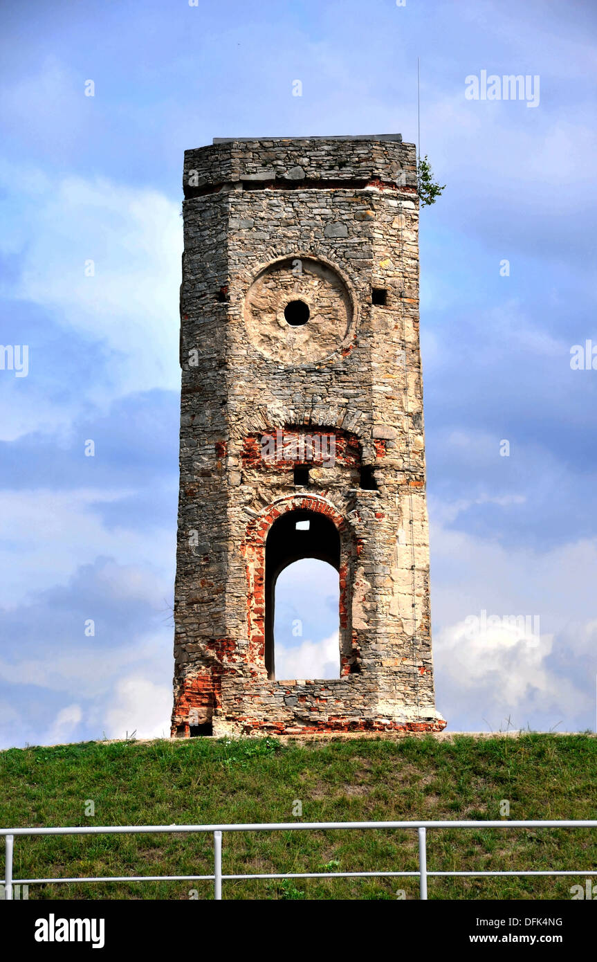 Old, ruined stone clock tower of Krzyztopor castle in Ujazd, Poland ...
