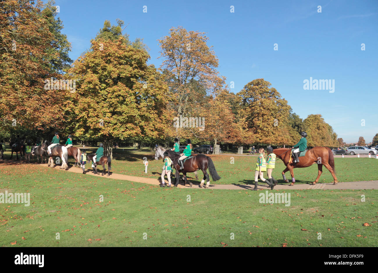 London, UK. 06th Oct, 2013. A horse riding training group enjoy the ...