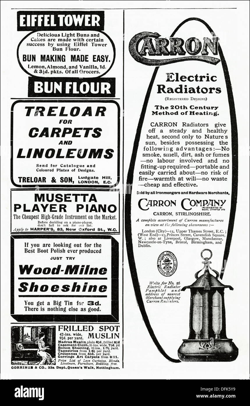 Page of adverts. Original 1900s advertisements advertising typical ...