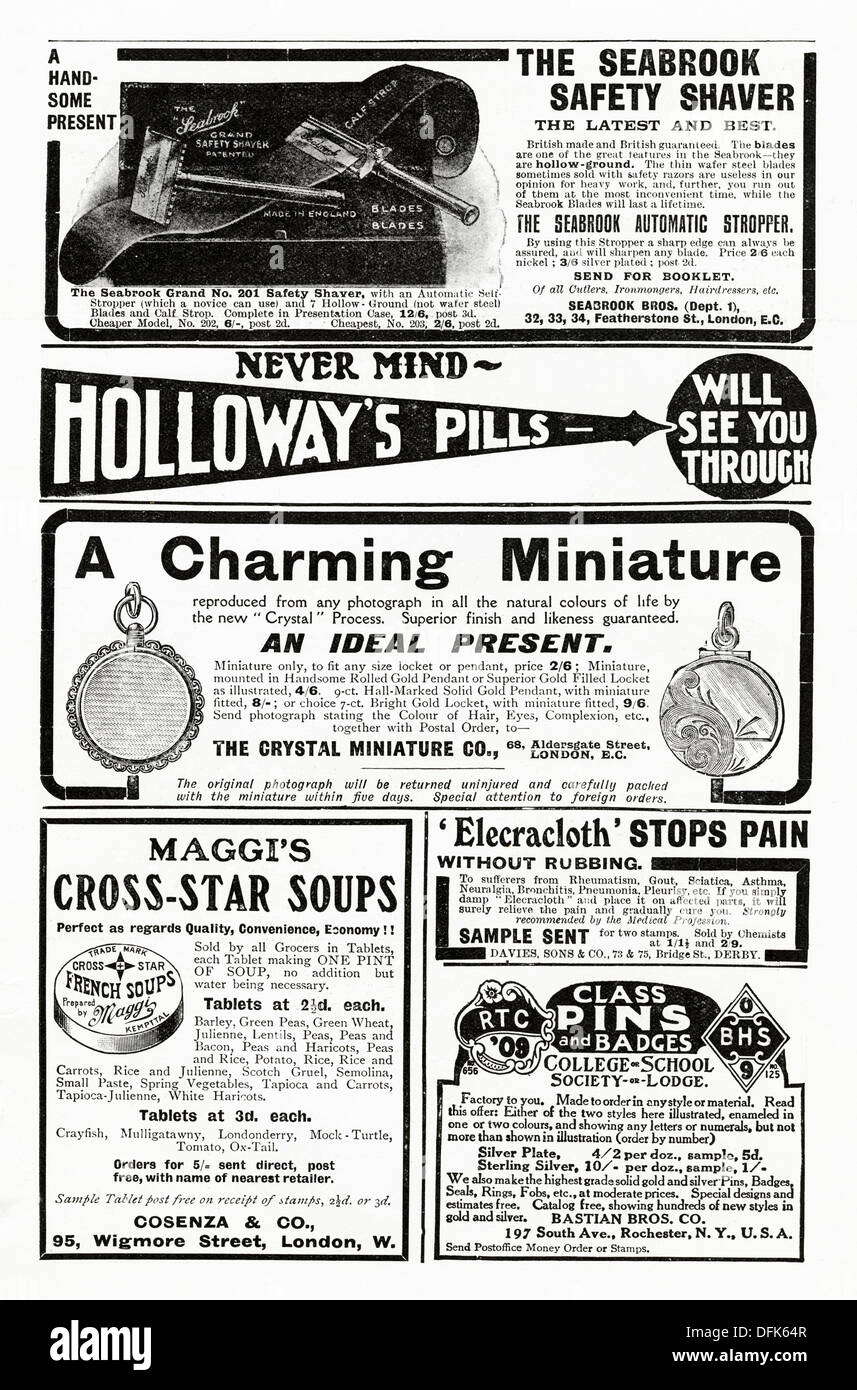 Page of adverts. Original 1900s advertisements advertising typical ...