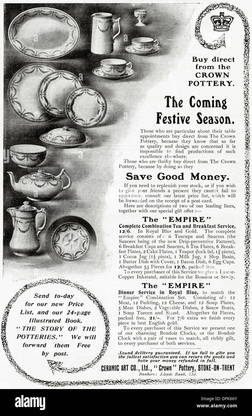 Original 1900s advertisement advertising CROWN POTTERY Stoke-on-Trent ...