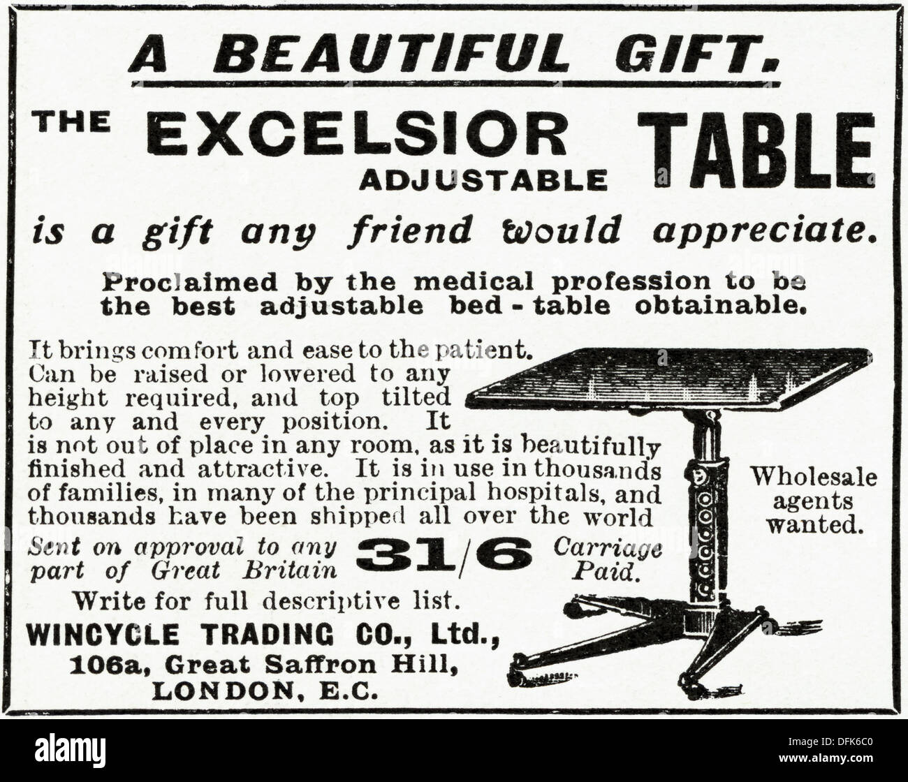 Original 1900s advertisement advertising an adjustable table. Magazine ...