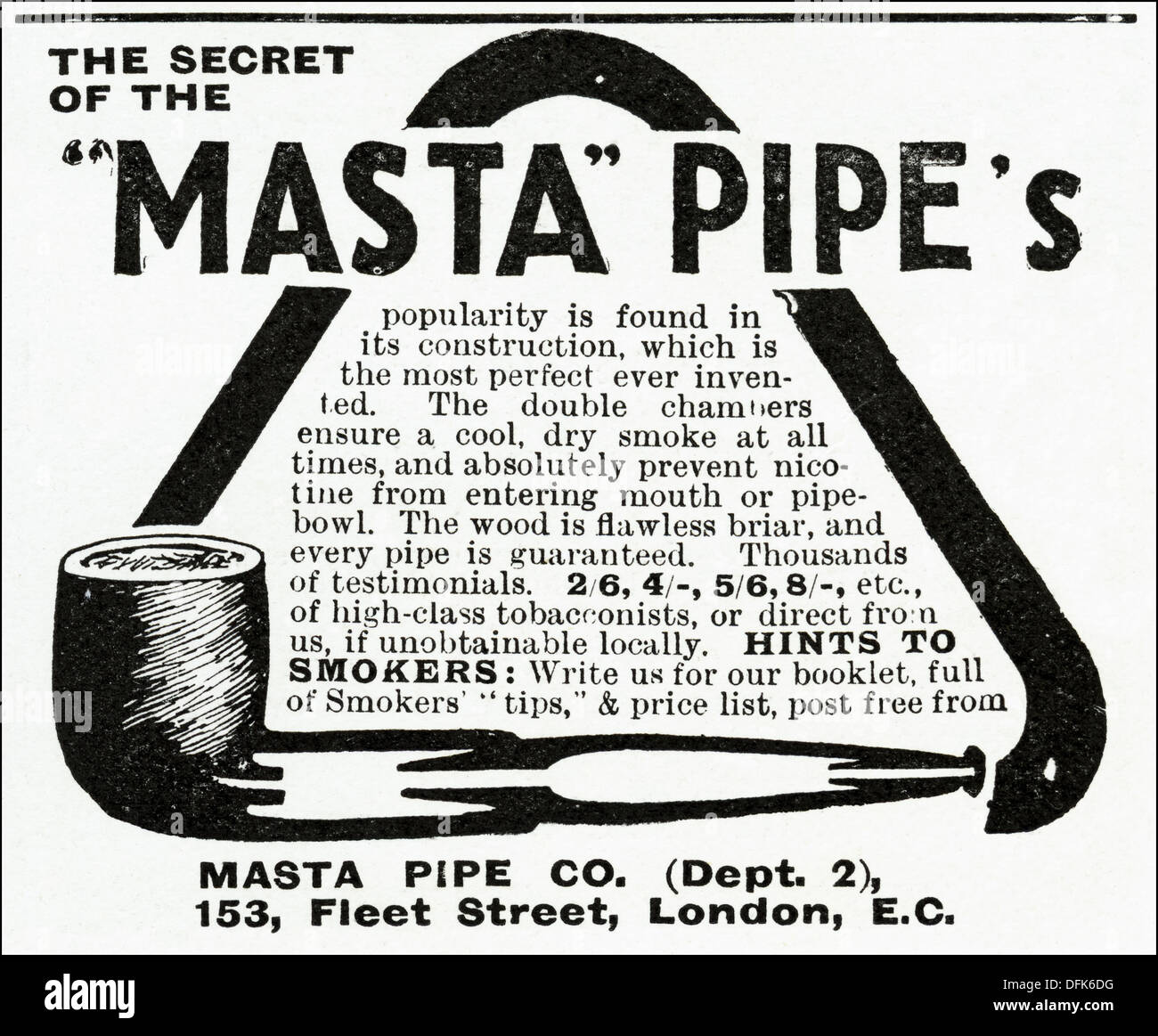 Original 1900s advertisement advertising MASTA smoking pipe. Magazine ...