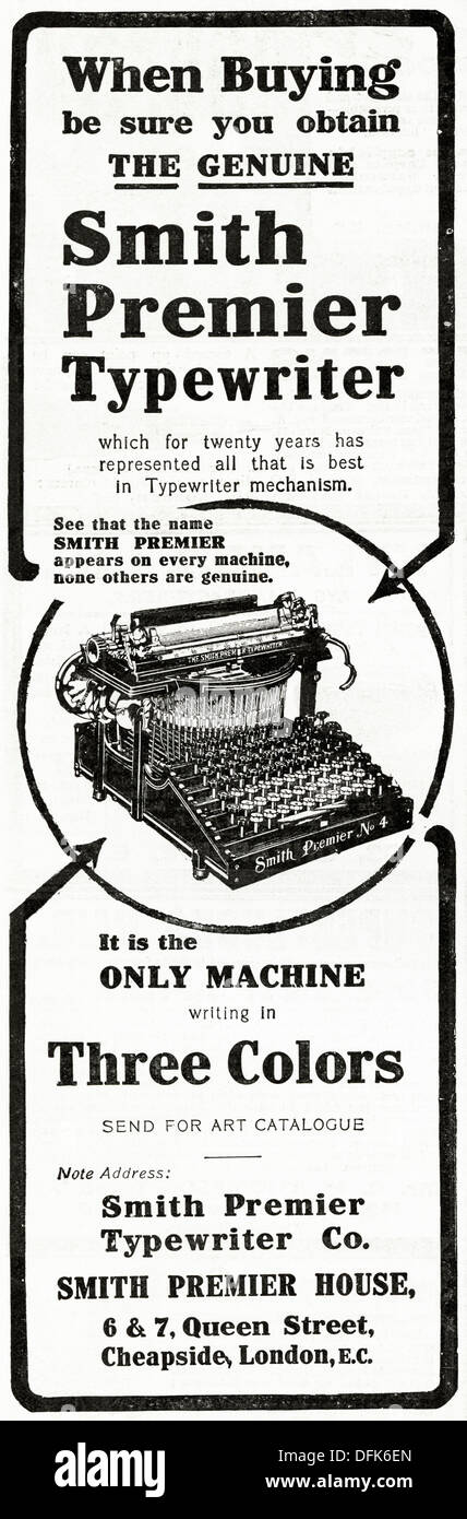 Original 1900s advertisement advertising SMITH PREMIER TYPEWRITER ...