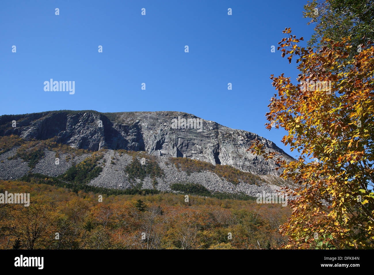 Fall foliage and Cannon Cliff, Franconia Notch, New Hampshire, USA ...