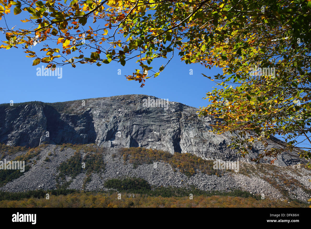 Fall foliage and Cannon Cliff, Franconia Notch, New Hampshire, USA ...