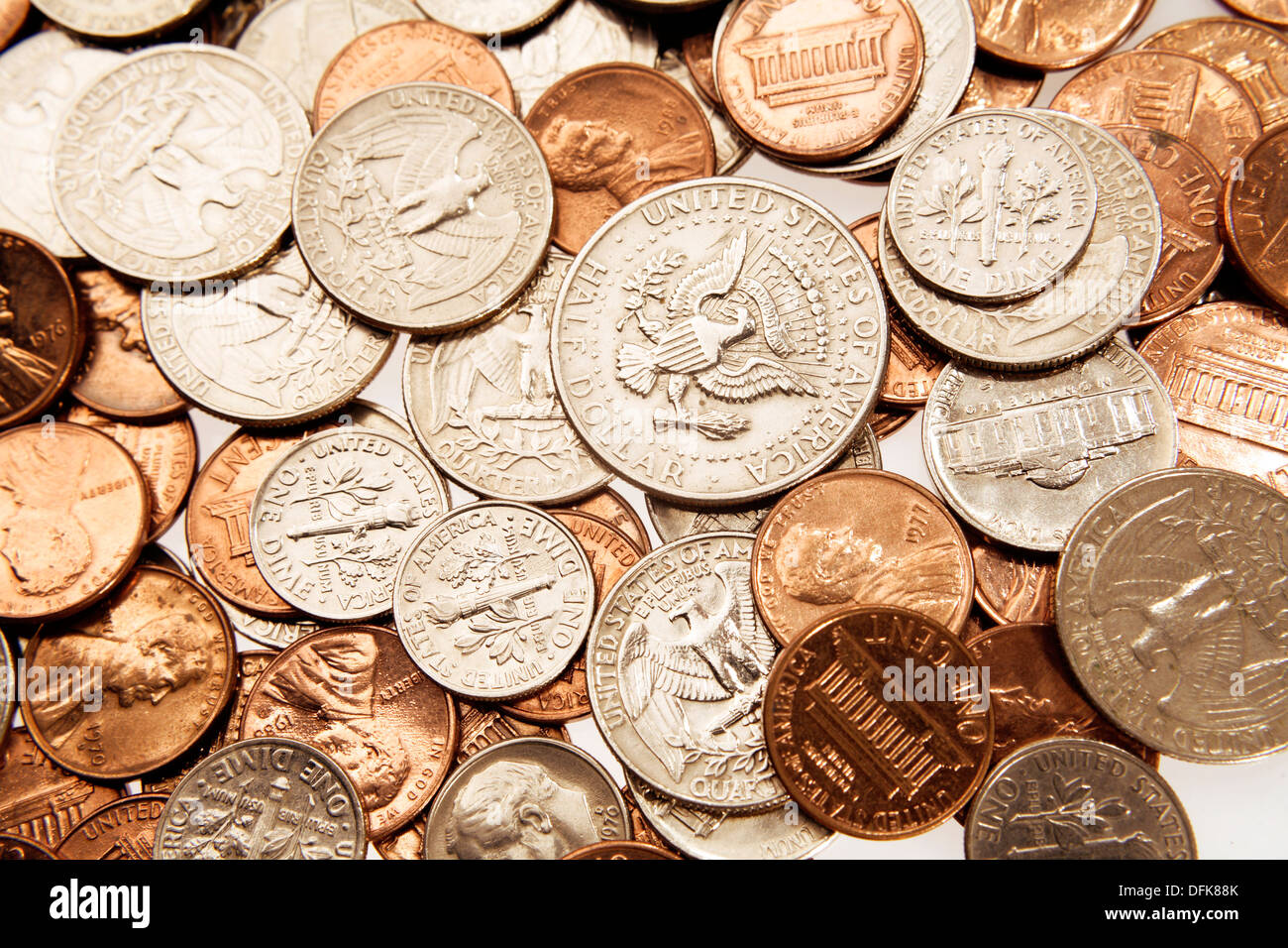 Closeup of assorted American coins Stock Photo - Alamy