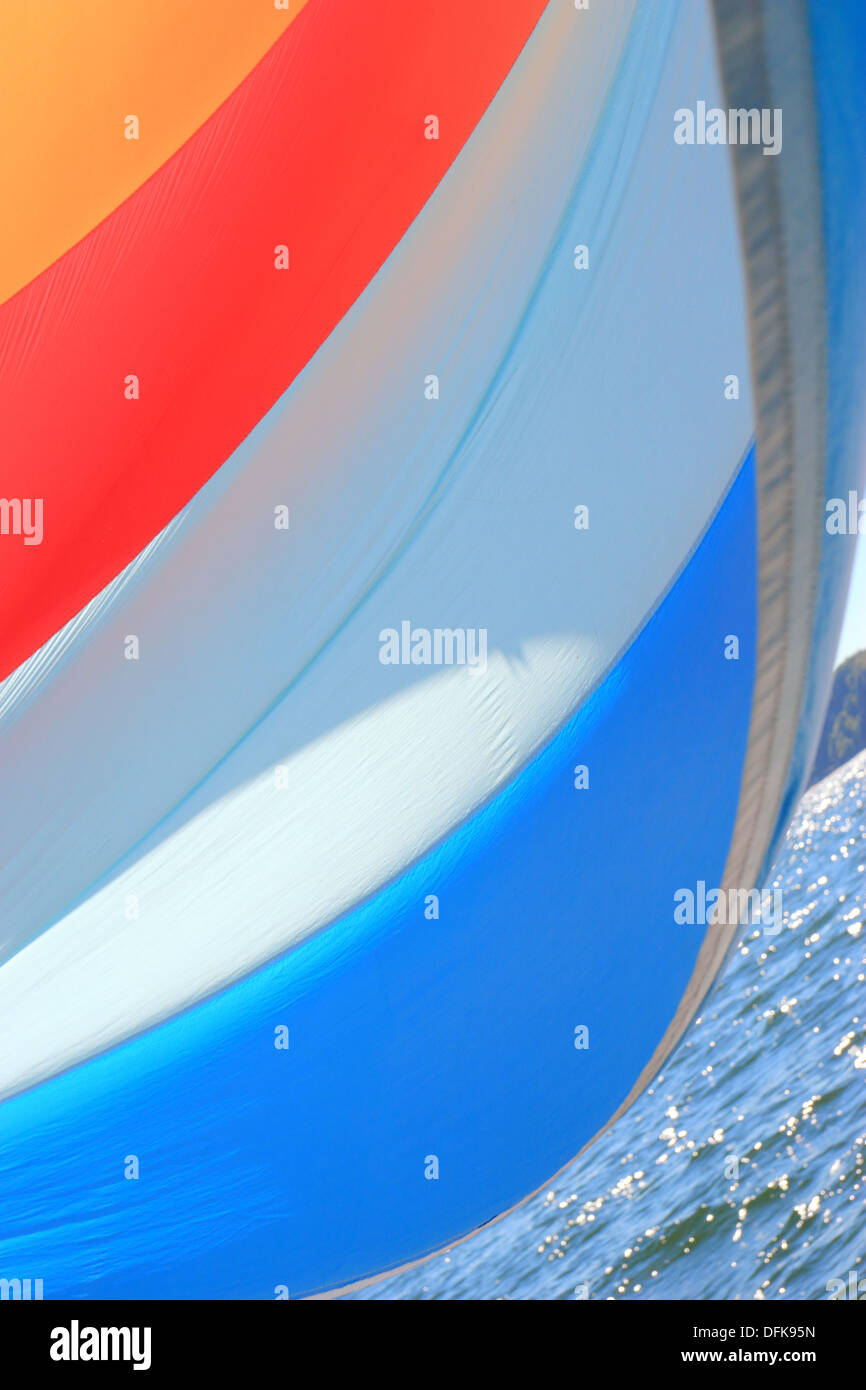 The wind has filled the spinnaker on sailing yacht. Detail of a ...