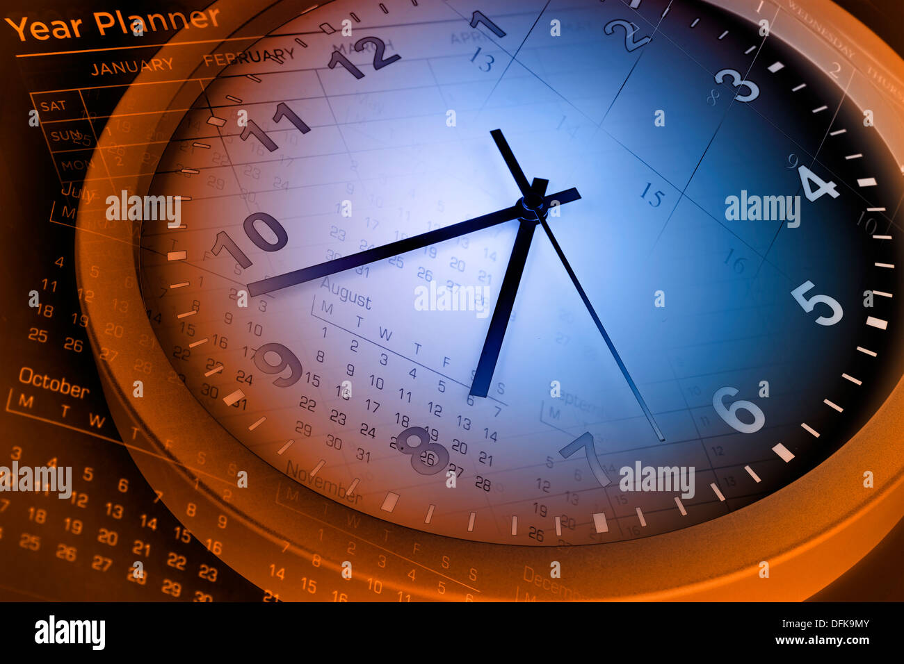 Clock face and calendar pages Stock Photo - Alamy