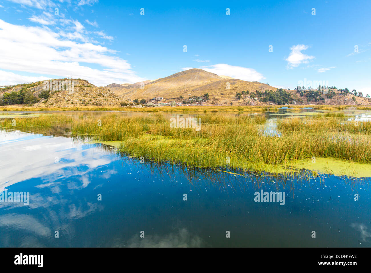Lake Titicaca South America located on border of Peru and Bolivia. It ...