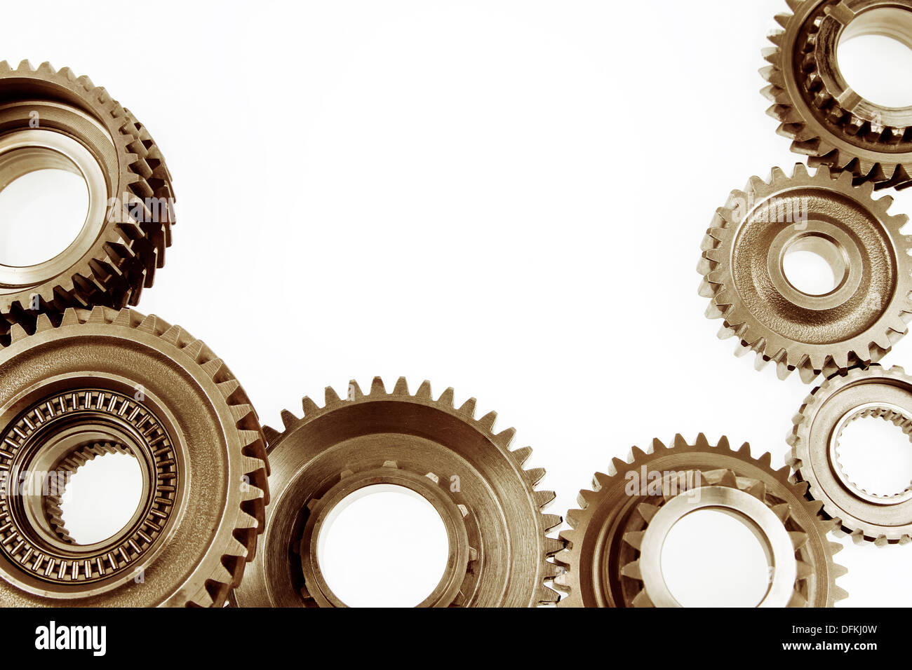 Steel cog gears on plain background. Copy space Stock Photo - Alamy