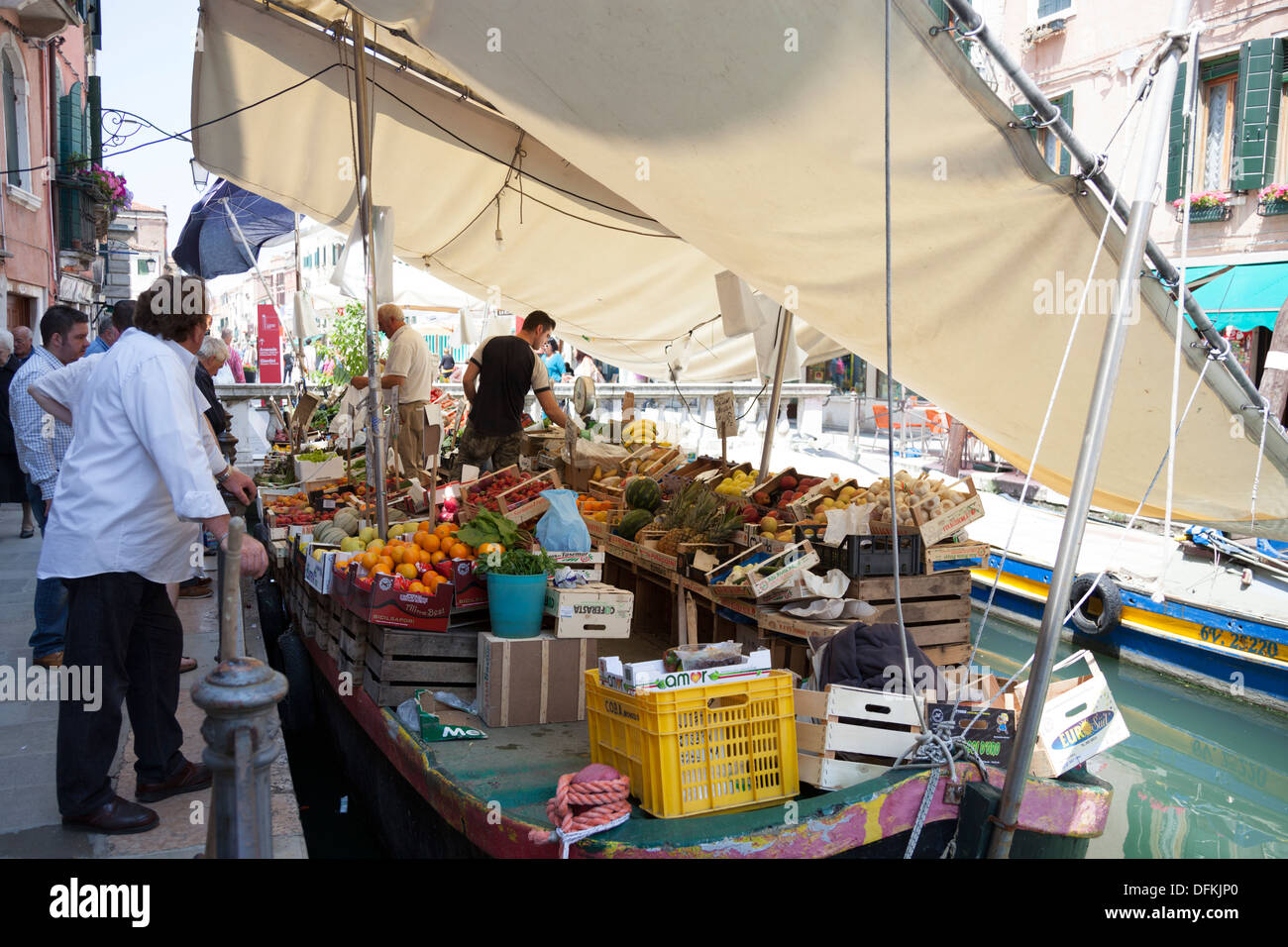 At Venice, a floating market operating from a barge protected from the ...