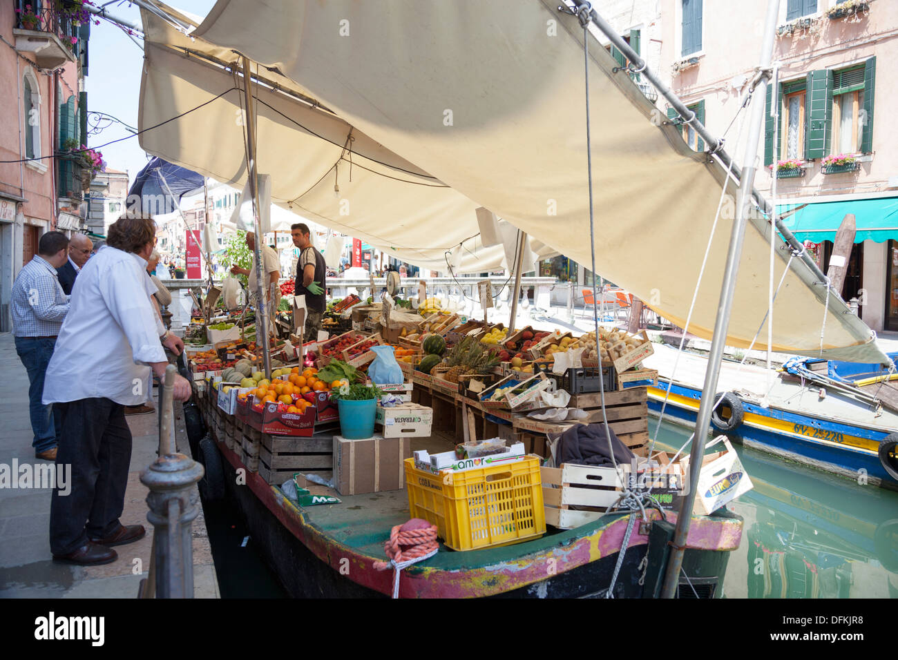At Venice, a floating market operating from a barge protected from the ...