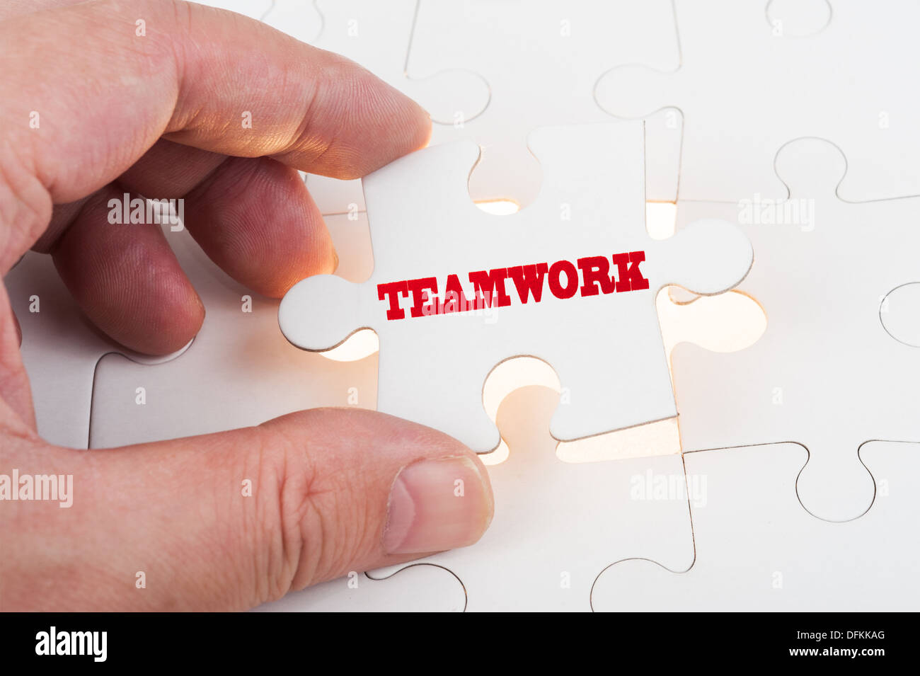 Teamwork concept word insert into group of jigsaw puzzles Stock Photo ...