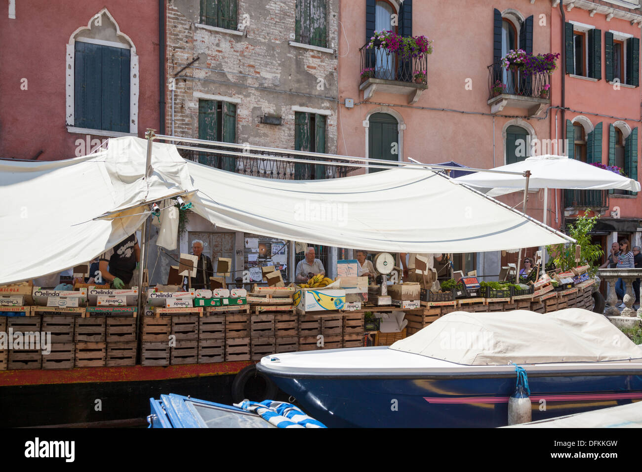 At Venice, a floating market operating from a barge protected from the ...