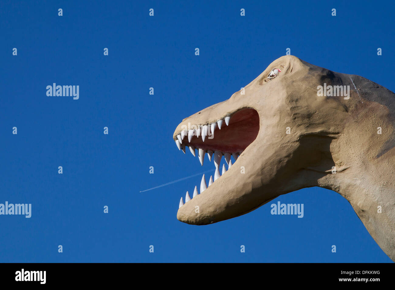 Germany/Saxony/Kleinwelka, dinosaur eats plane - a big dinosaur made of ...