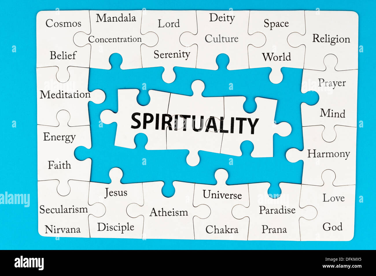 Spirituality concept words on group of jigsaw puzzle pieces Stock Photo ...