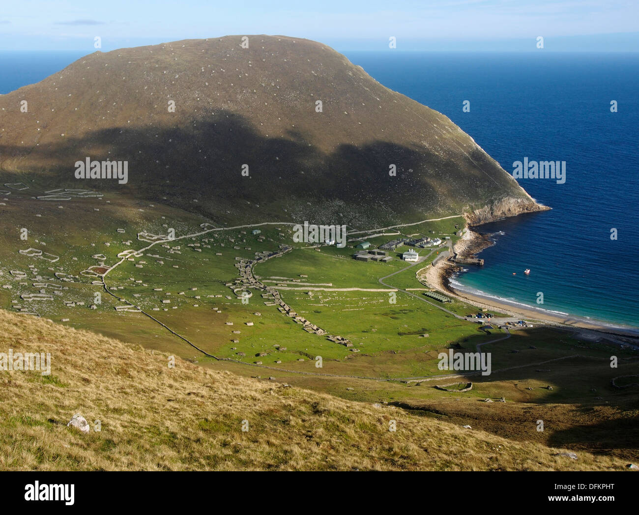 Village bay and Oisebhal from Mullach Mor, Hirta, St Kilda, Scotland ...