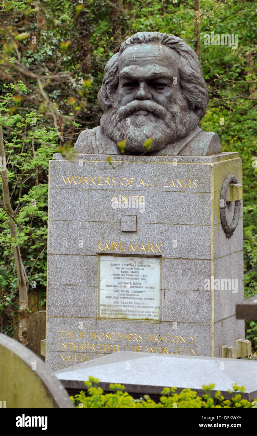 View of the burial place of Karl Marx at Highgate Cemetery in London ...