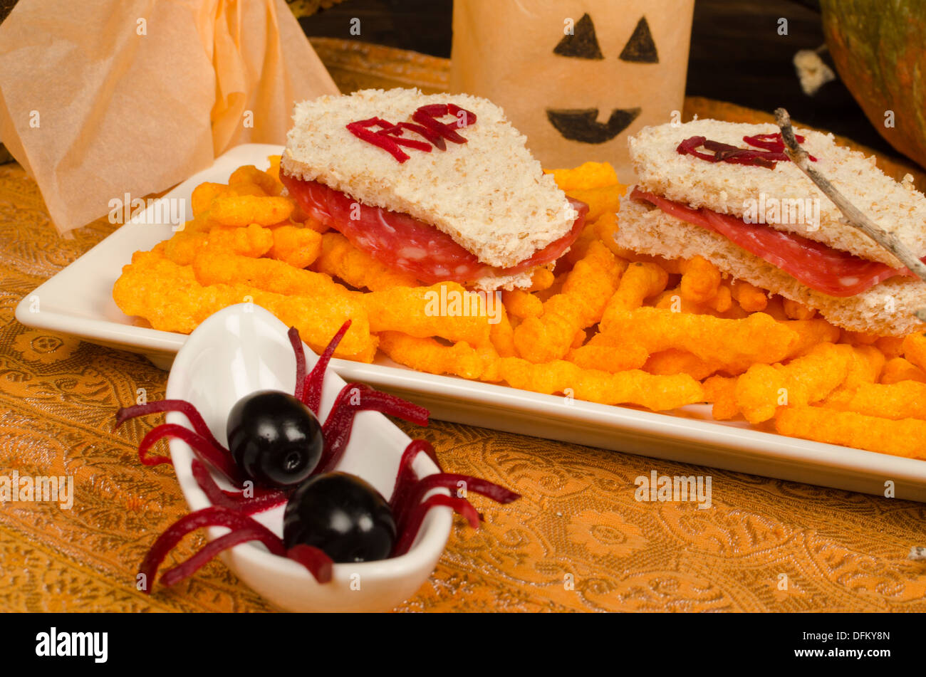 Spooky tombstone sandwich, a fun Halloween snack for kids Stock Photo ...