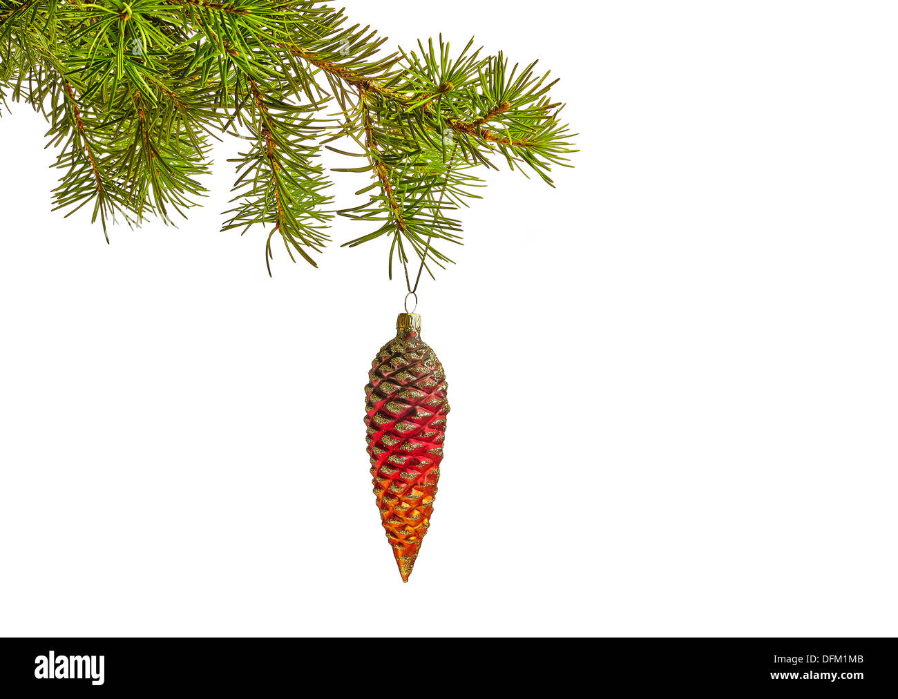 Christmas red cone toy and fur-tree branch on a white Stock Photo - Alamy