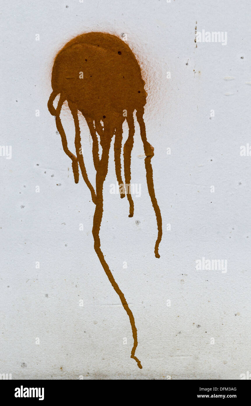 Splash of brown paint on concrete white wall Stock Photo - Alamy