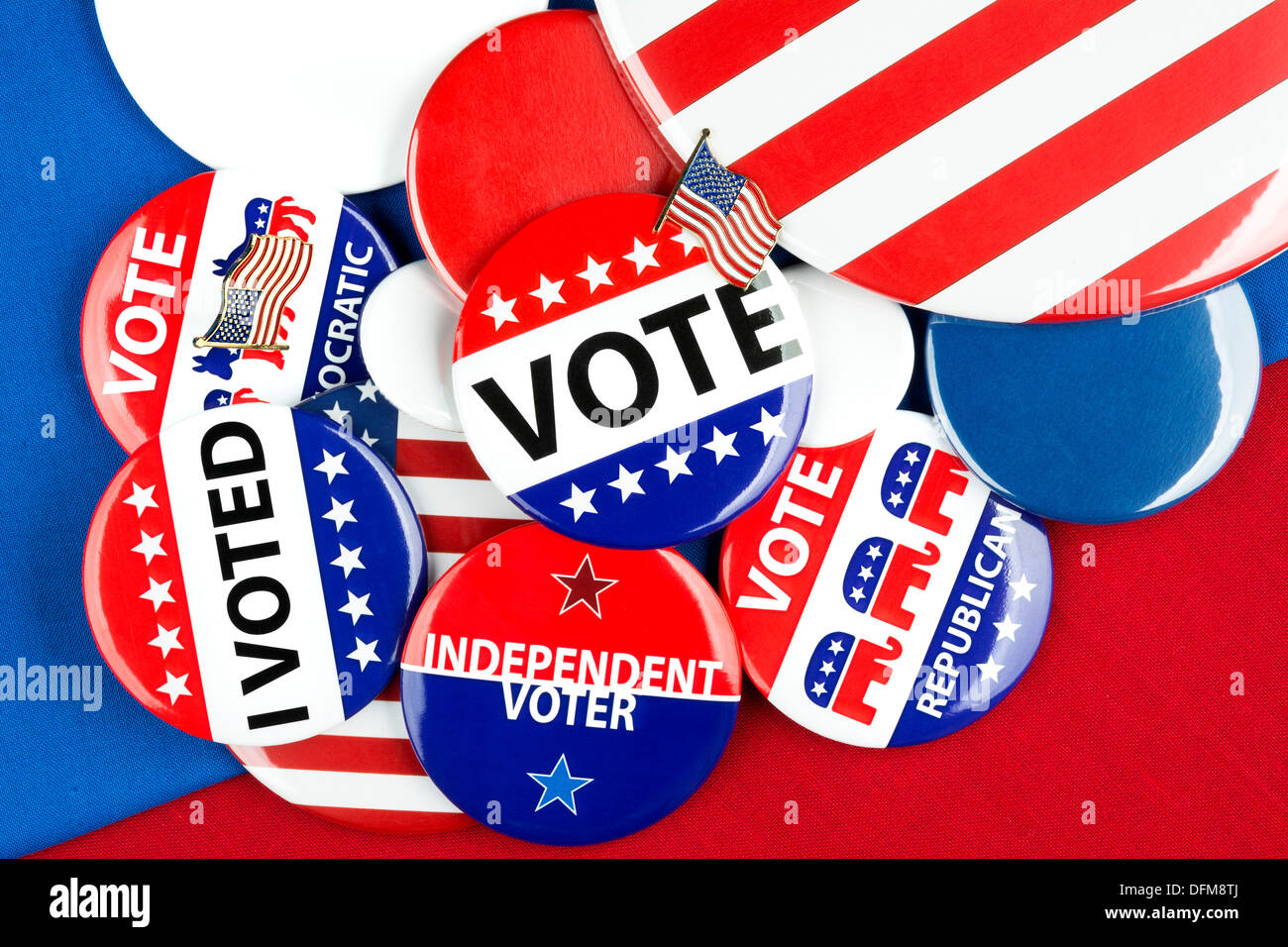 A campaigning politician showing his republican political badge during ...