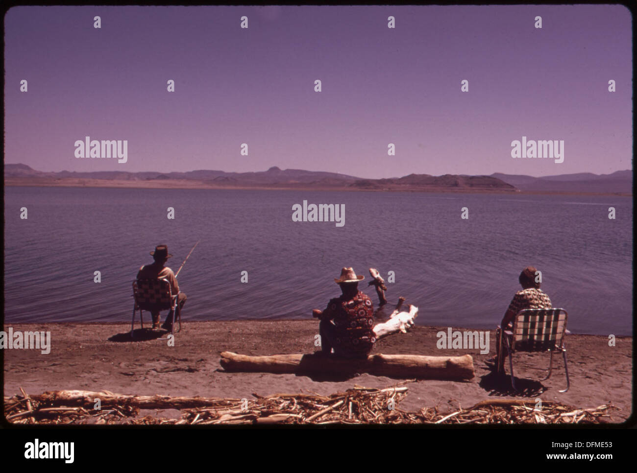 Paiute Indian fishermen are shown fishing at Pyramid Lake, located ...
