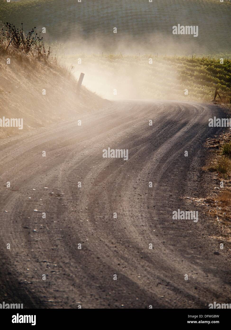 Dust on gravel road near Paso Robles, California, United States America ...