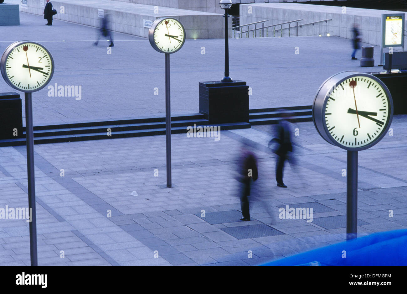 Docklands Plaza with giant clocks. London. England Stock Photo - Alamy