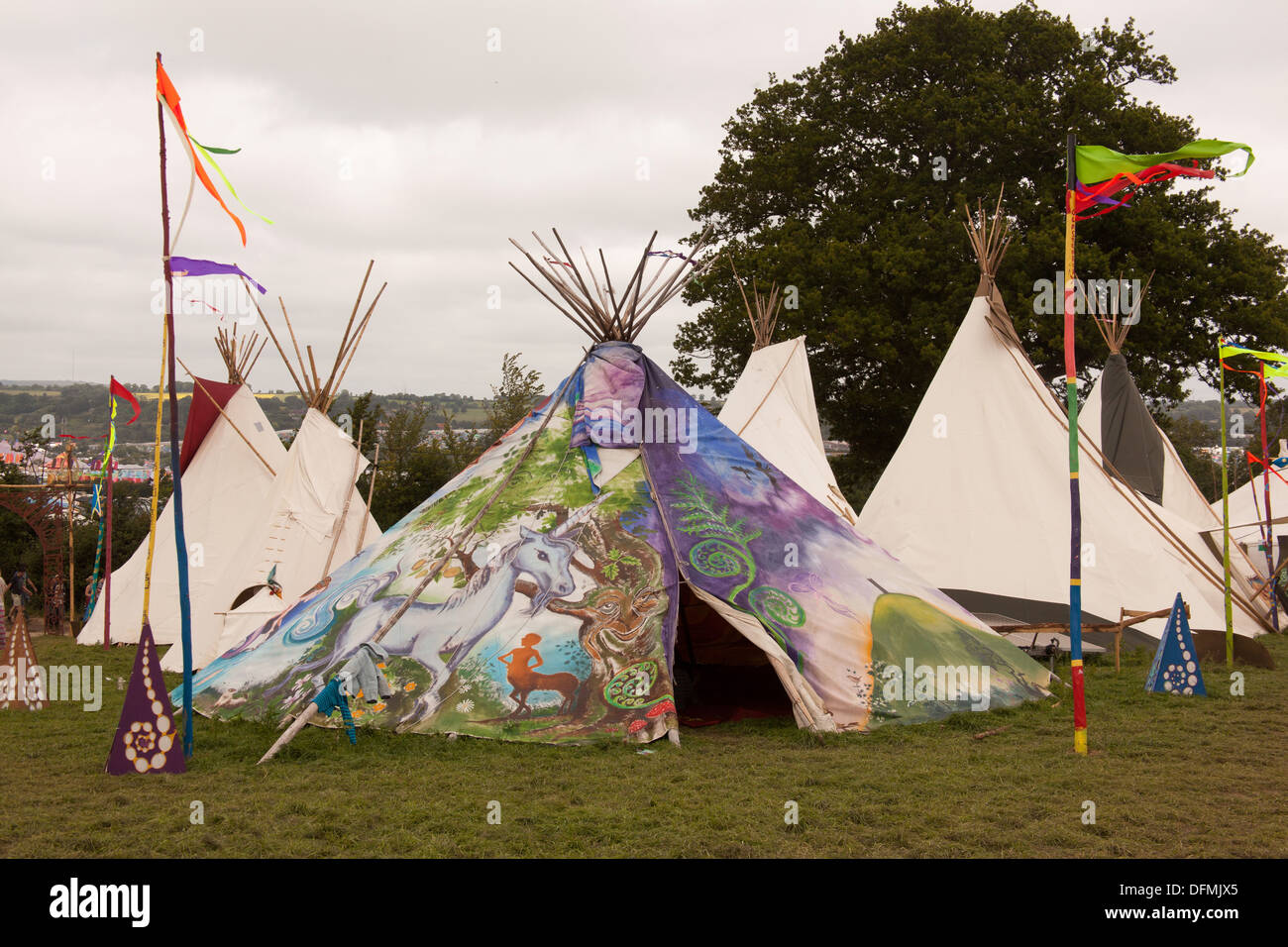 Glastonbury festival tipis hi-res stock photography and images - Alamy