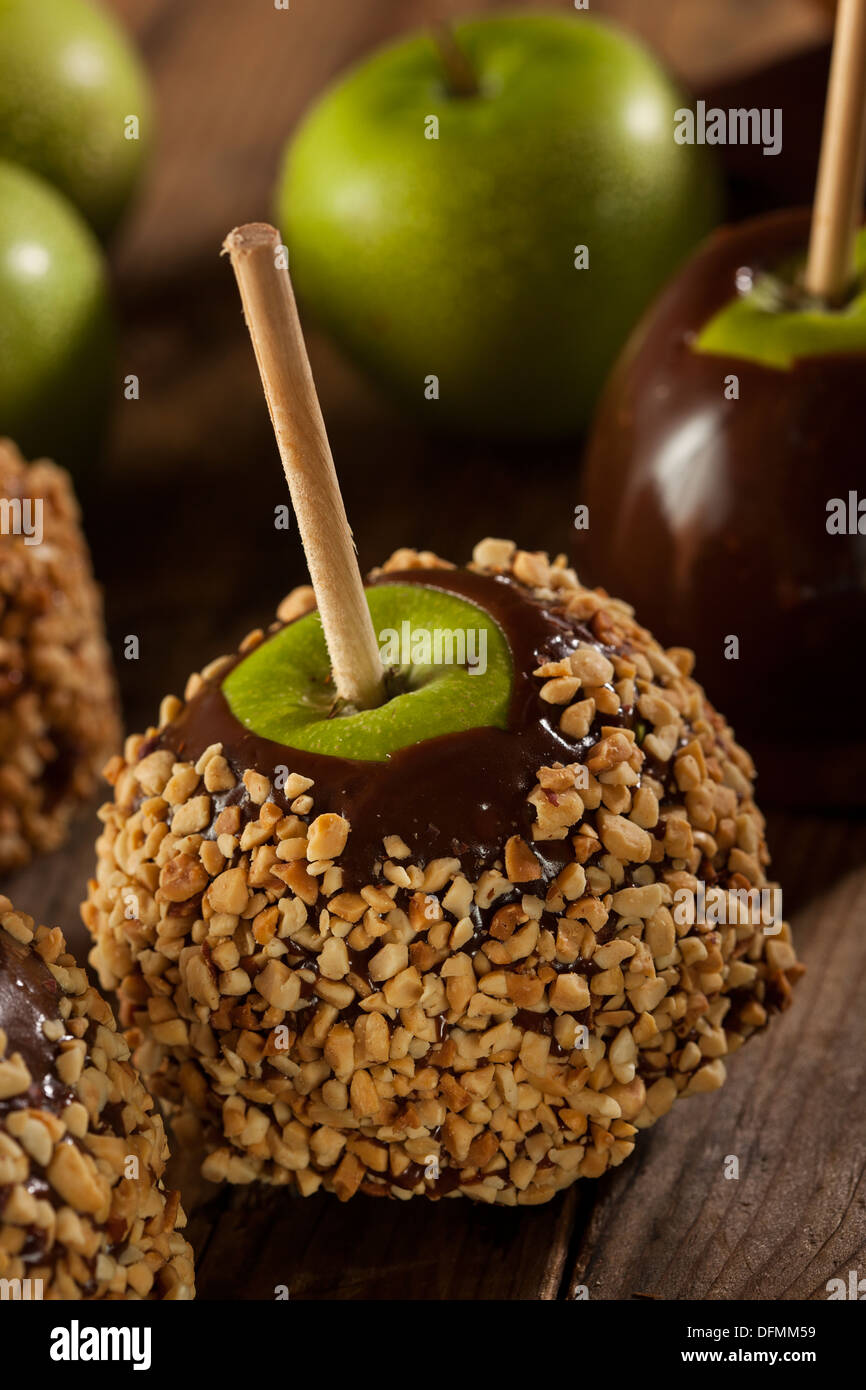 Homemade Caramel Taffy Apple with Peanuts for Halloween Stock Photo - Alamy