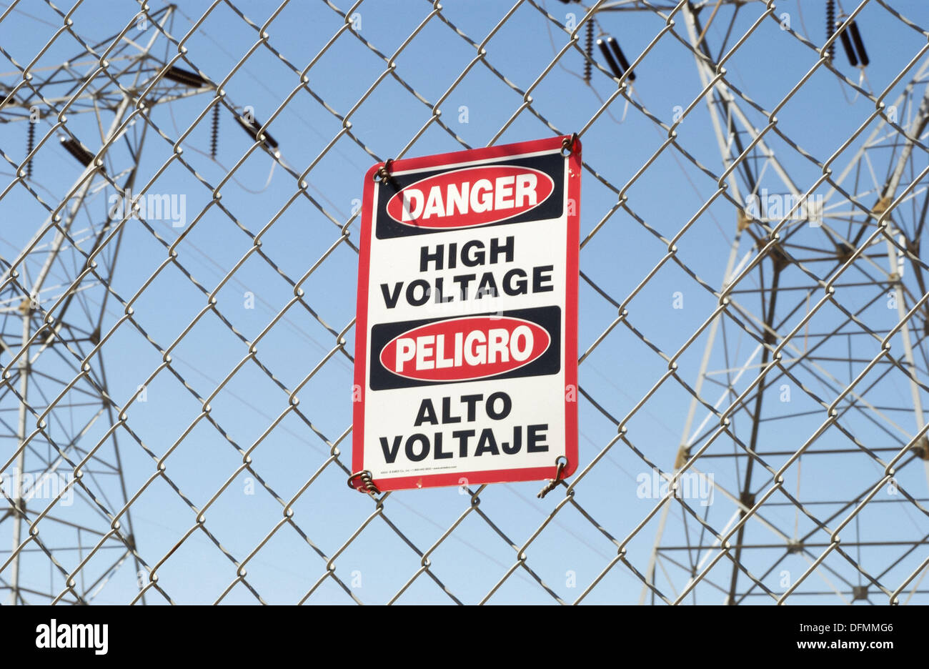 Warning Sign on Fence at Electrical Sub Station Stock Photo - Alamy