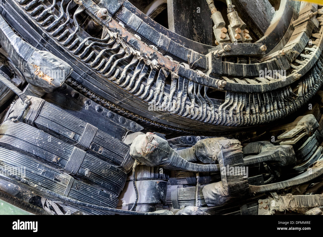 A view of an old AC Slip-ring induction motor, coupled electrically and ...