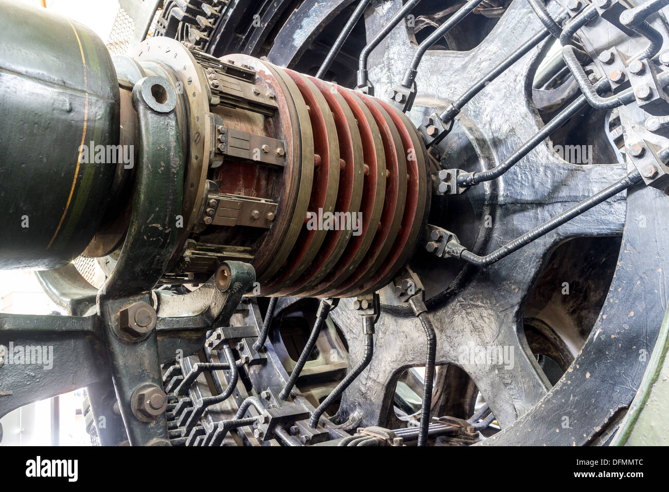 A view of an old AC Slip-ring induction motor, coupled electrically and ...