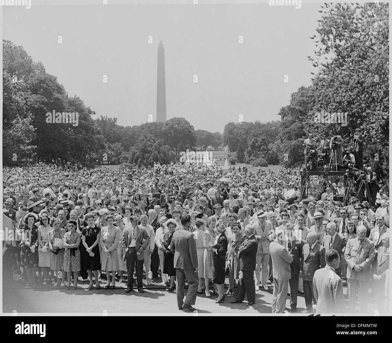 This photograph captures the crowd on the South Lawn of the White House ...
