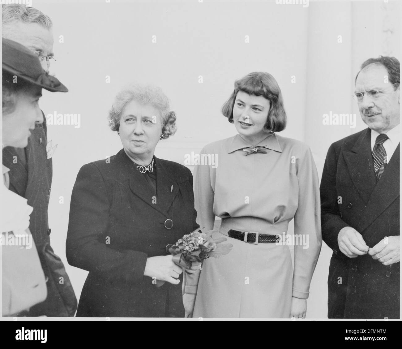 First Lady Bess Truman is shown at the White House receiving a ...
