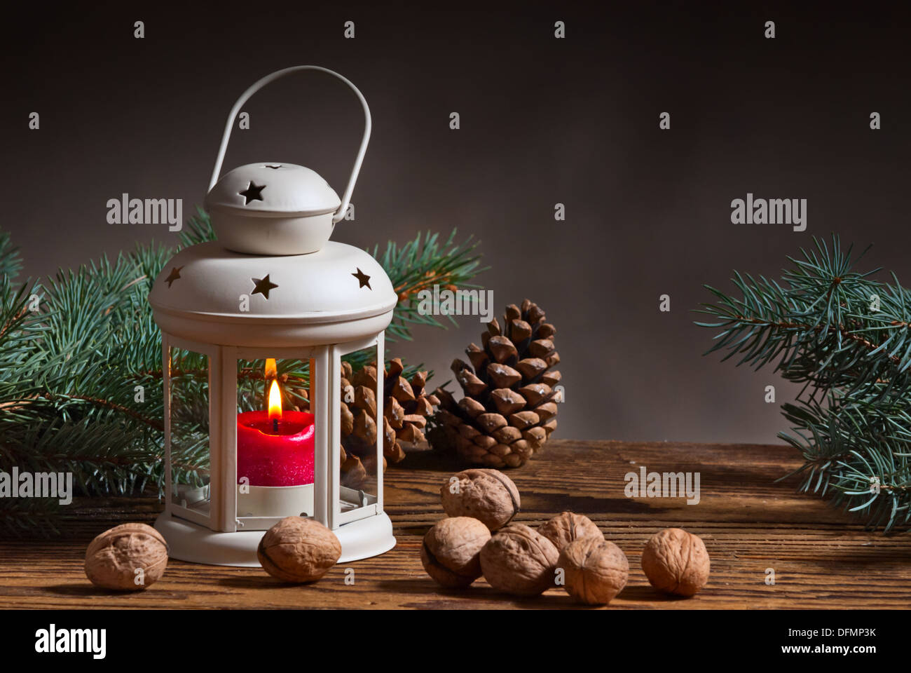 Christmas still life with lantern Stock Photo - Alamy