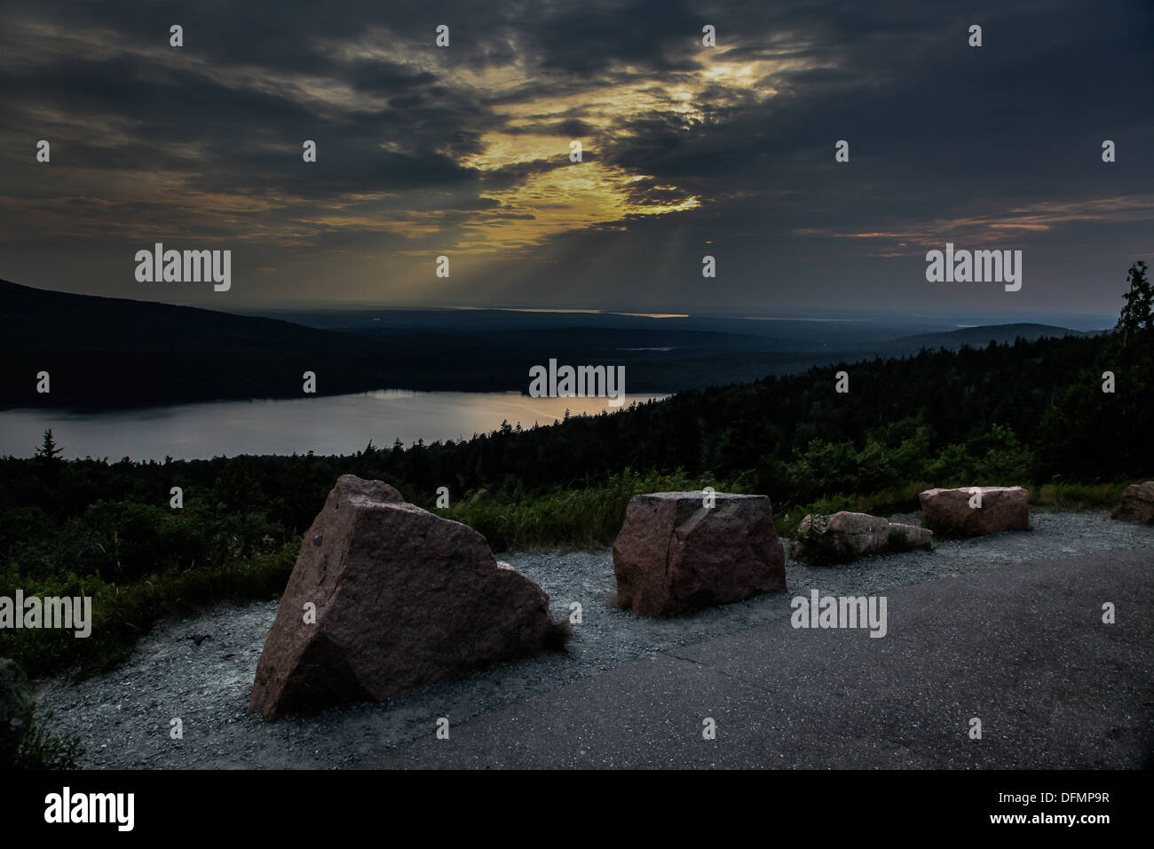 Summer sunset view from Cadillac mountain in Acadia NP Stock Photo - Alamy